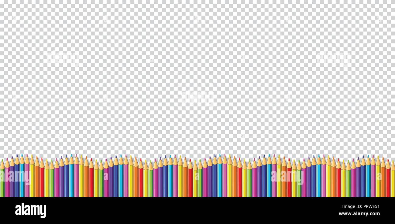 Vector down line wavy border made of colored wooden pencils row ...