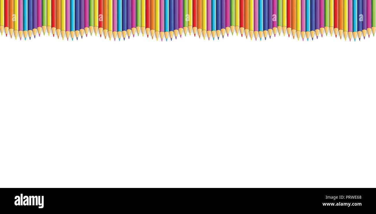 Vector up line wavy border made of colored wooden pencils row isolated ...