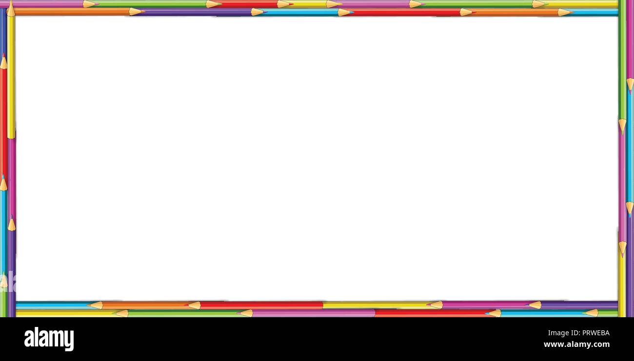 Vector creative rectangle border frame made of colored wooden pencils ...