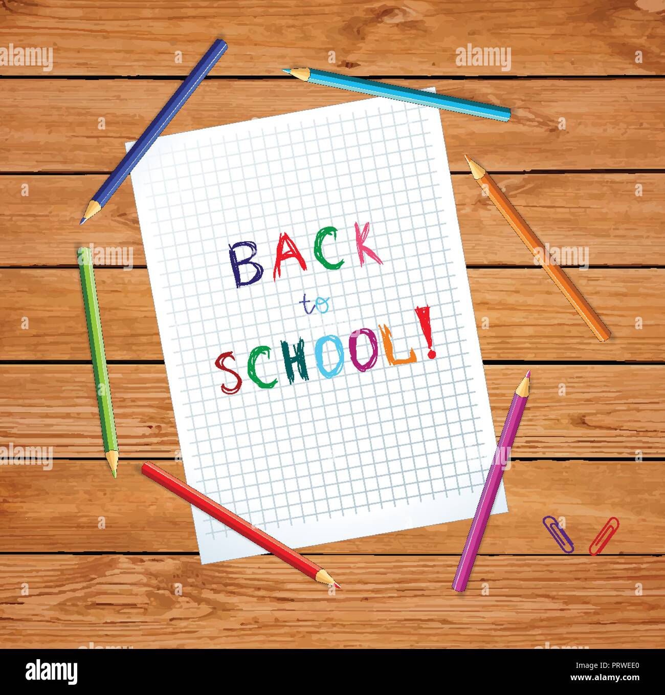 Vector illustration of notebook sheet with back to school hand written ...