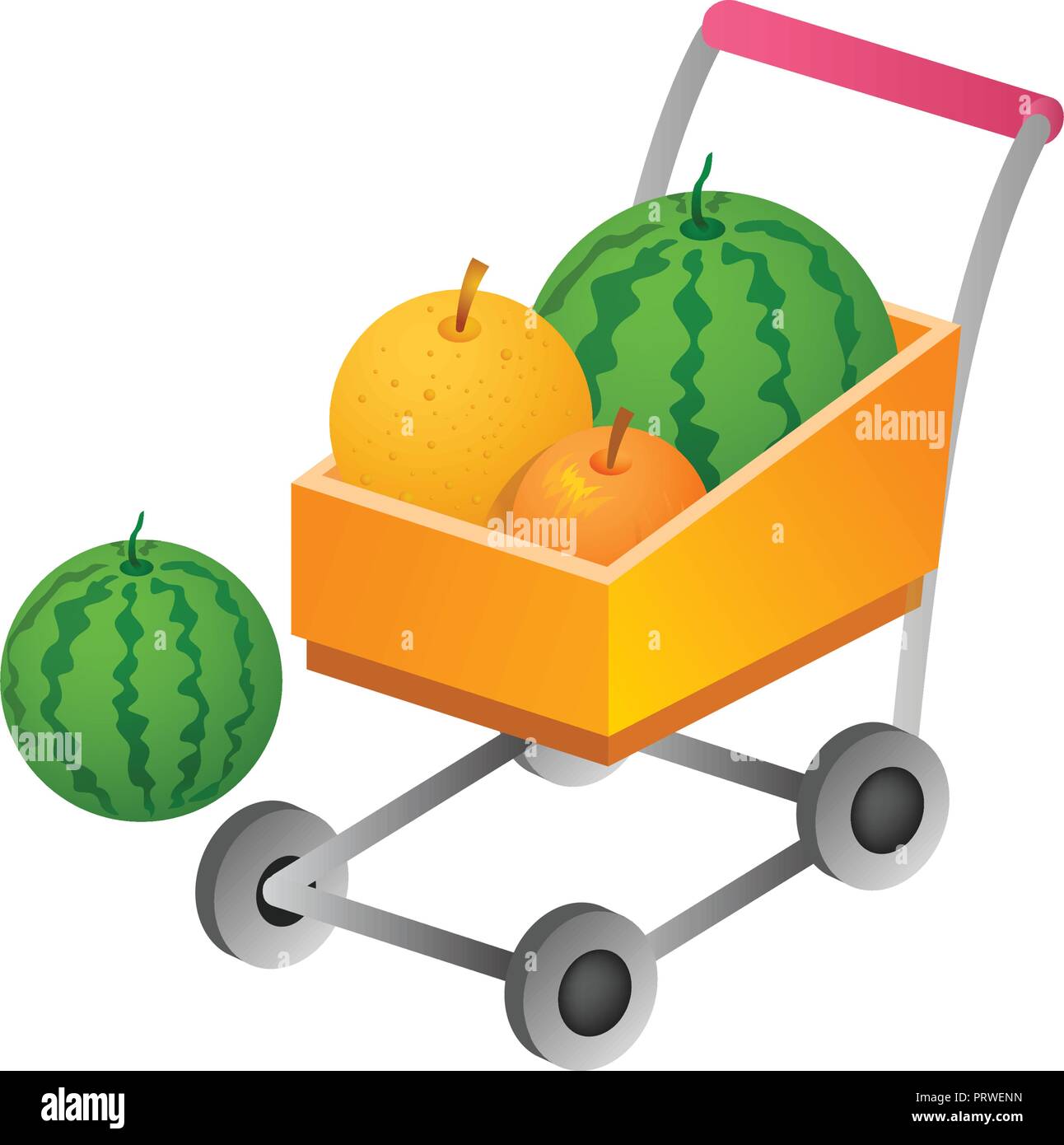 shopping cart with fress fruit. isometric symbol Vector Illustration ...