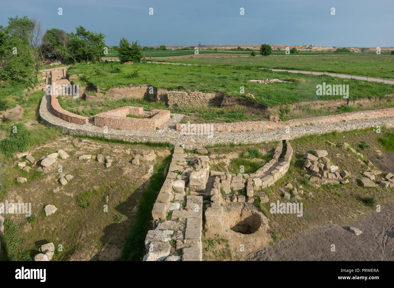 Excavation of wall's ruins of a roman city Viminacium. Archeological ...