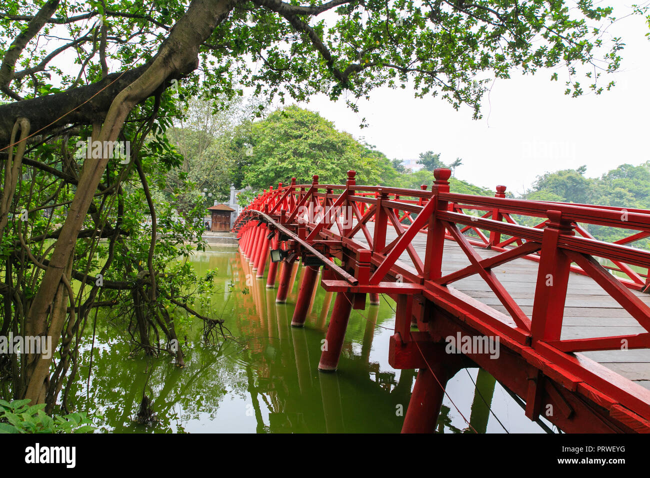 Red Bridge- The Huc Bridge in Hoan Kiem Lake, Hanoi, Vietnam Stock ...