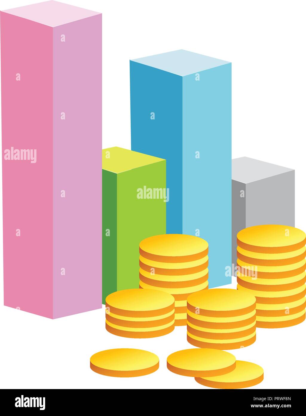chart and coin. Vector Illustration Isolated on White Background Stock ...