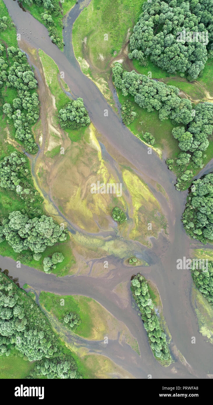 Aerial landscape from the drone - river delta Stock Photo - Alamy