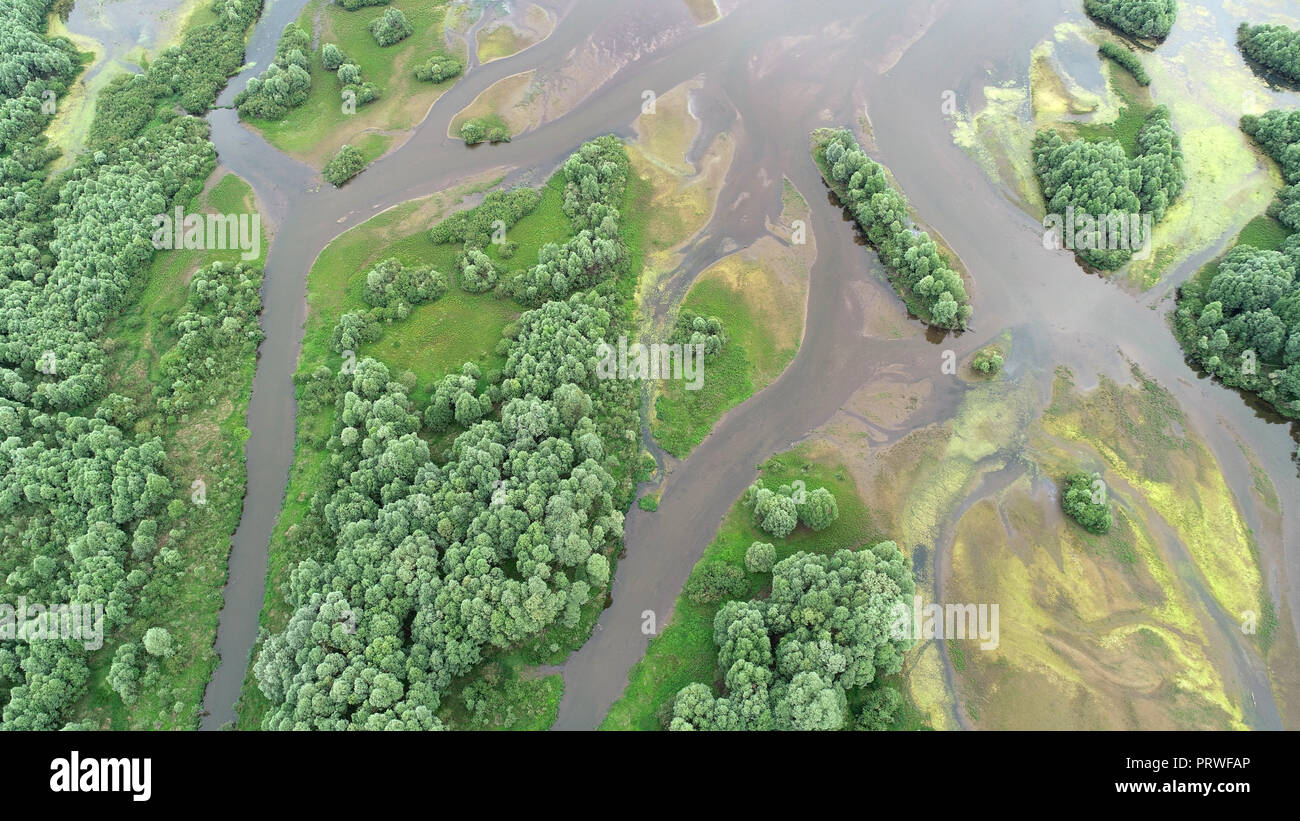 Aerial landscape from the drone - river delta Stock Photo - Alamy