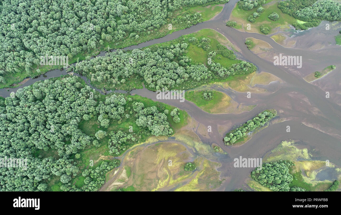Aerial landscape from the drone - river delta Stock Photo - Alamy