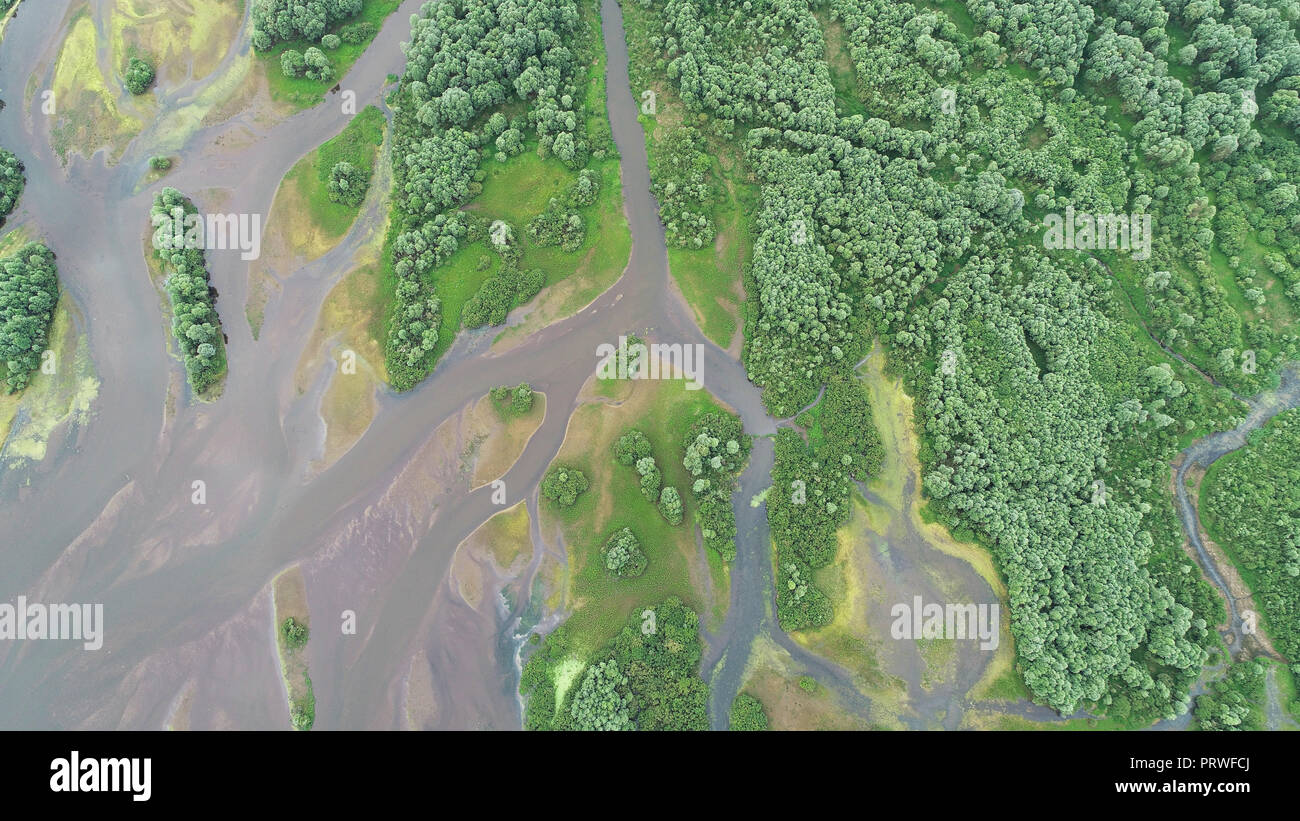 Aerial landscape from the drone - river delta Stock Photo - Alamy