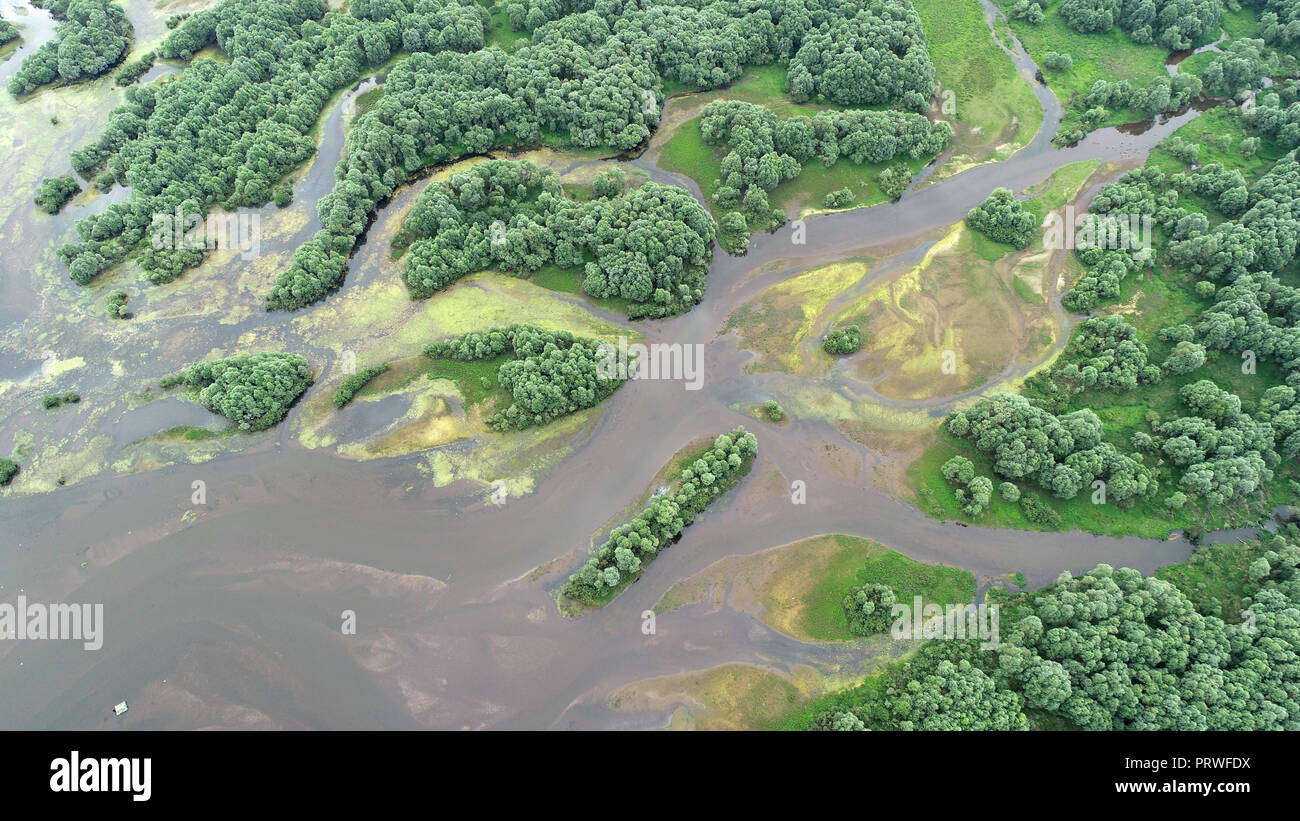 Aerial landscape from the drone - river delta Stock Photo - Alamy