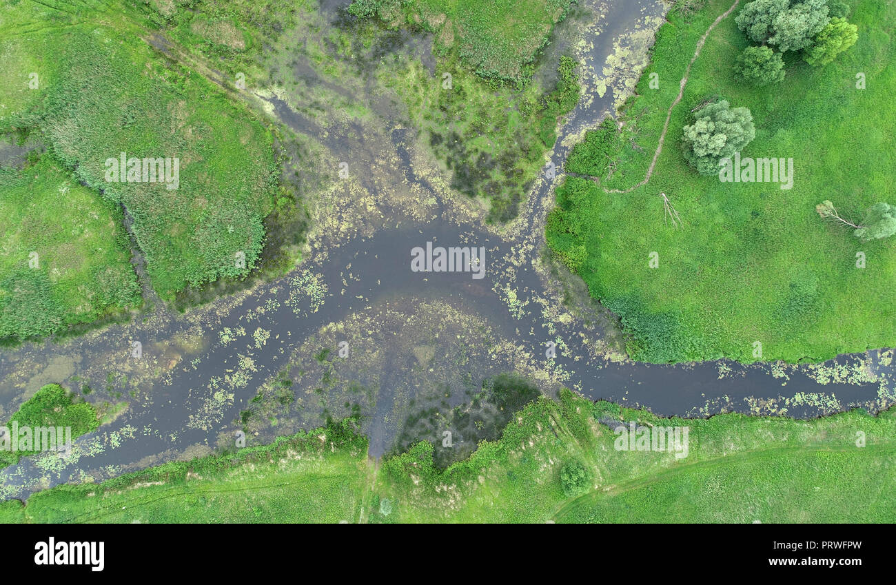 Aerial landscape from the drone - small pond Stock Photo - Alamy