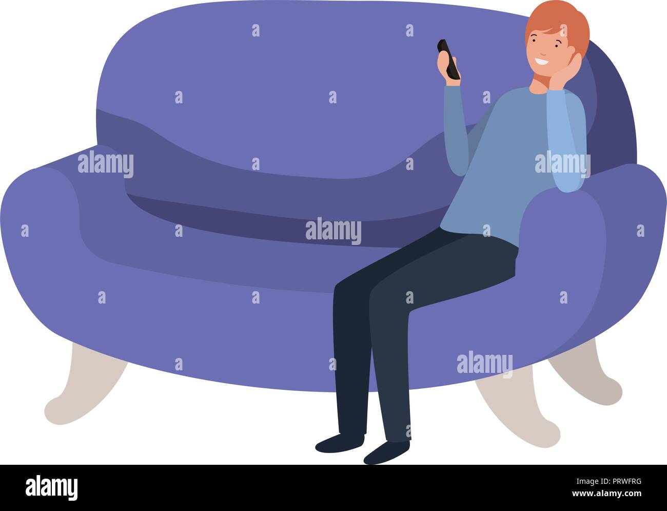 man sitting in chair with smartphone avatar character Stock Vector ...