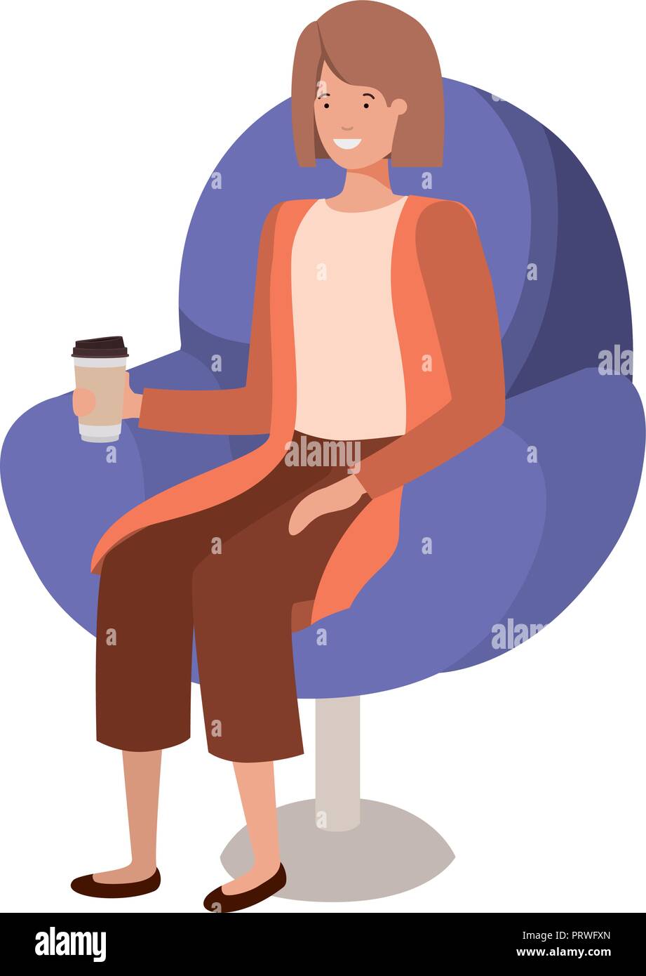 young woman in chair container plastic coffee avatar character Stock ...