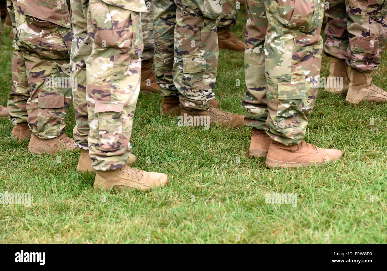Soldiers legs in green camouflage military uniform. troops, army Stock ...
