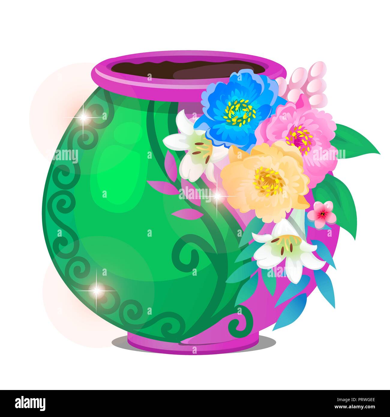 Flowerpot decorated with flowers isolated on white background. Vector ...