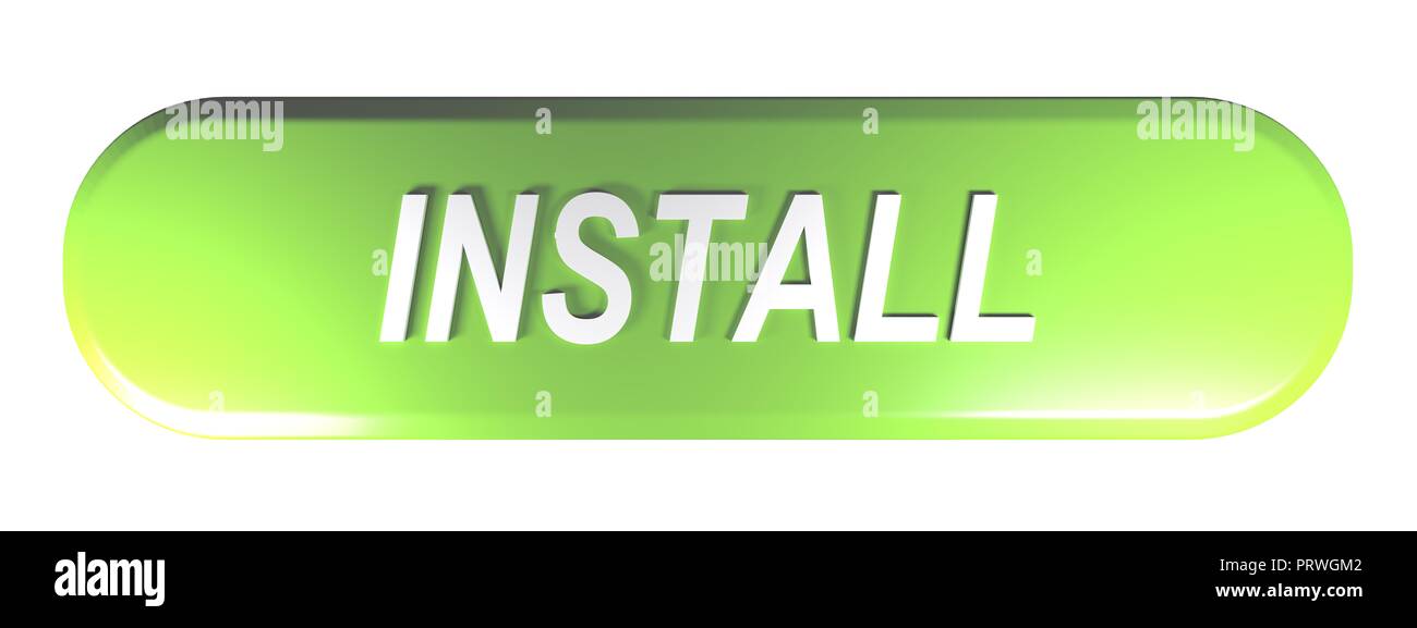 Green rounded rectangle push button INSTALL - 3D rendering Stock Photo ...