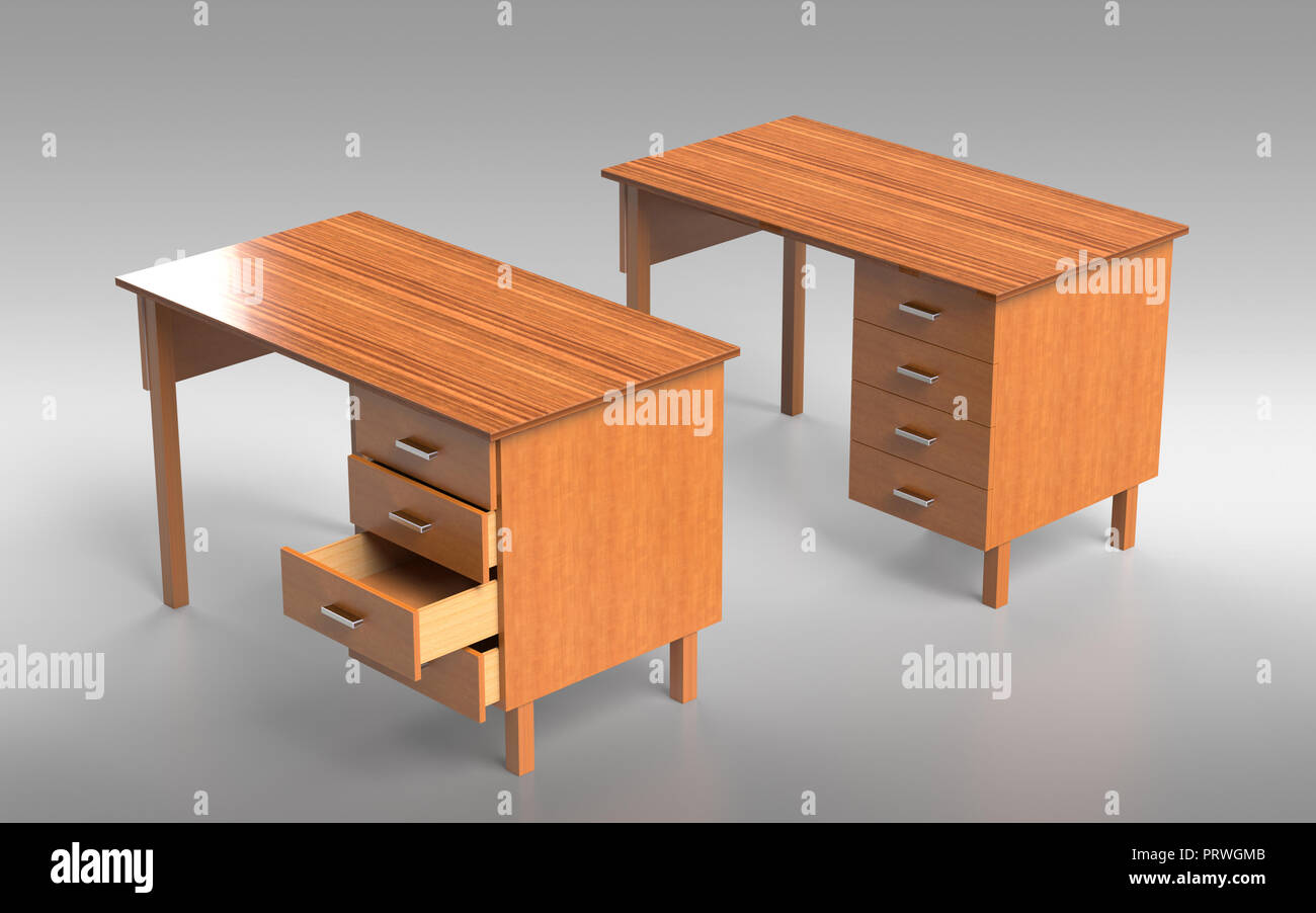 Office furniture: comfortable table with drawers. 3D rendering Stock ...