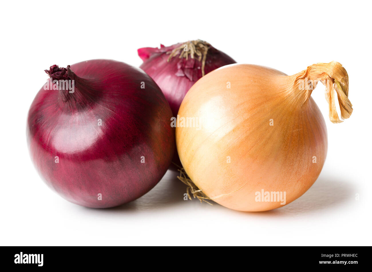 group of purple and yellow onions isolated on white background Stock ...