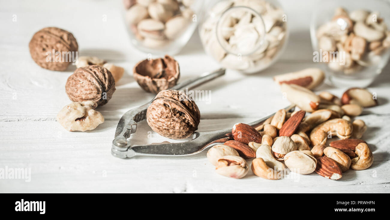 different nuts with recodable closeup ,concept of healthy nutrition ...