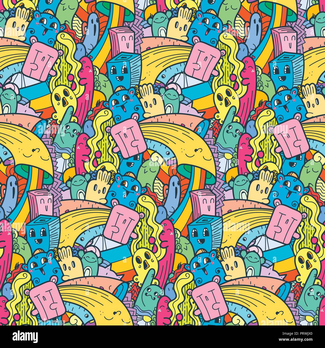 Funny doodle monsters seamless pattern for prints, designs and coloring ...