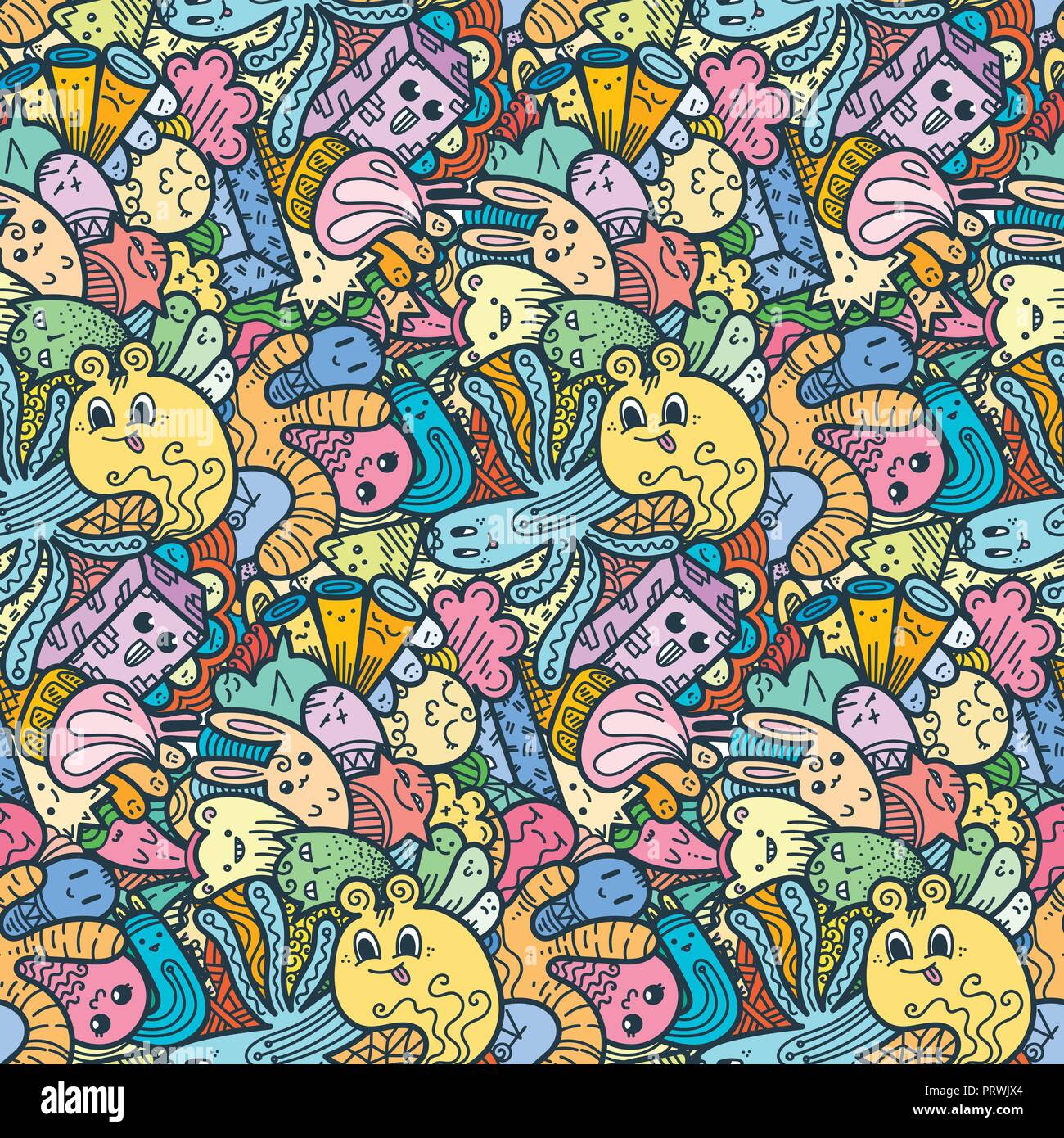 Funny doodle monsters seamless pattern for prints, designs and coloring ...