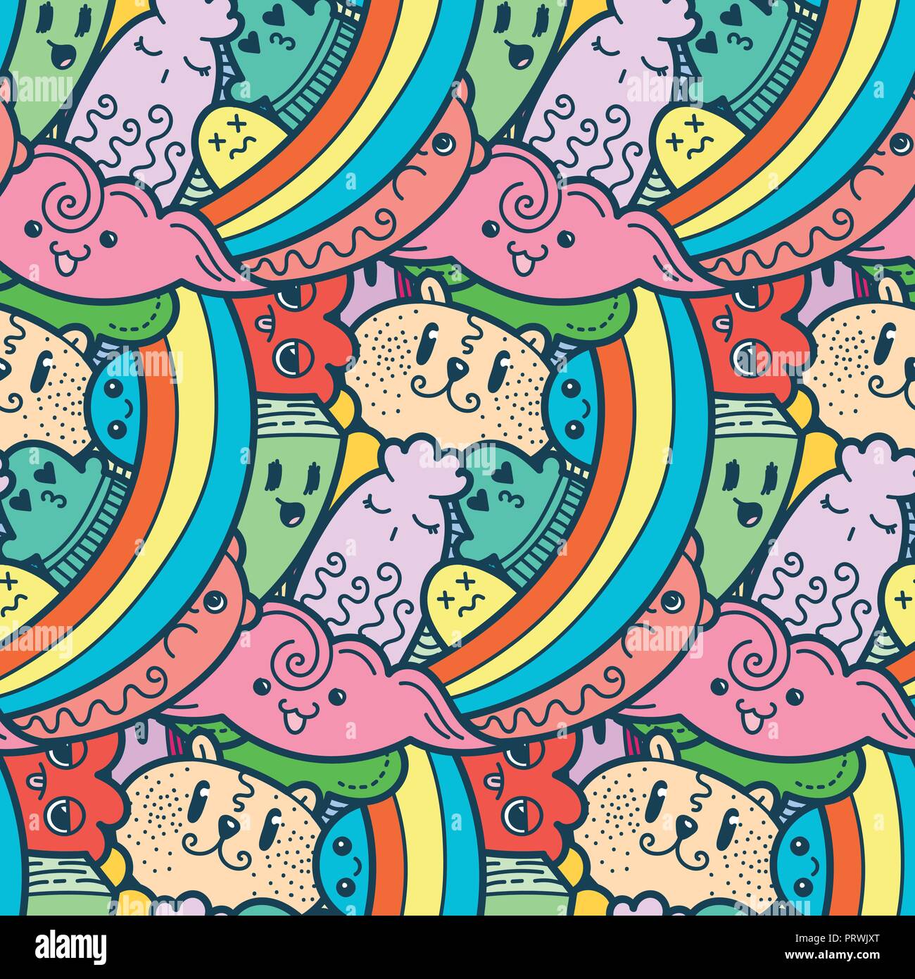 Funny doodle monsters seamless pattern for prints, designs and coloring ...