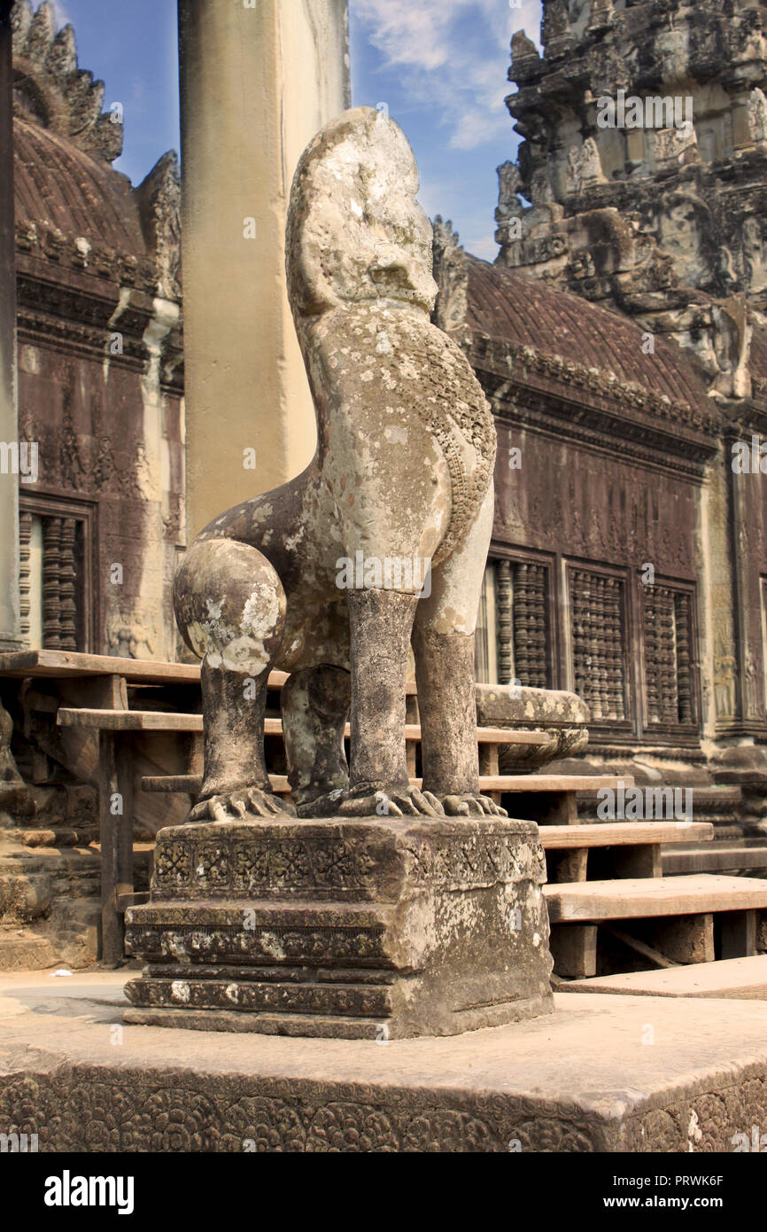 Ancient statue in Angkor Wat Temple in the Angkor Area, near Siem Reap ...