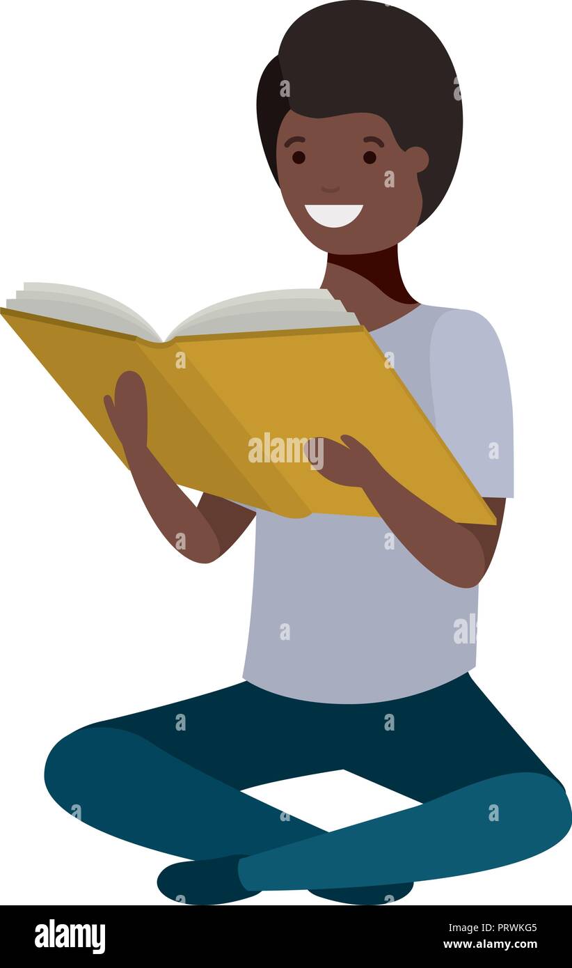 young black student sitting reading book Stock Vector Image & Art - Alamy