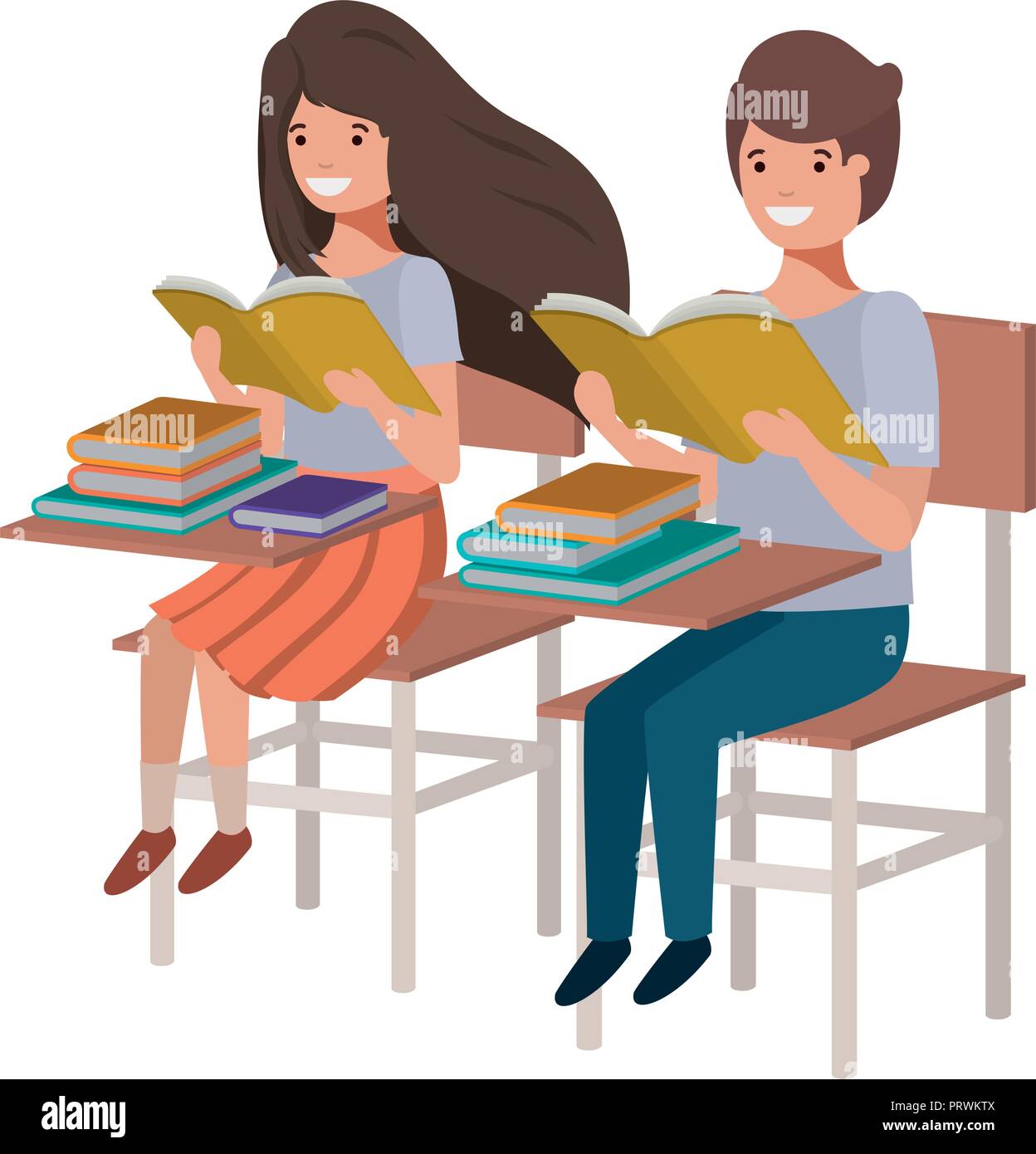 young students reading in school desk Stock Vector Image & Art - Alamy