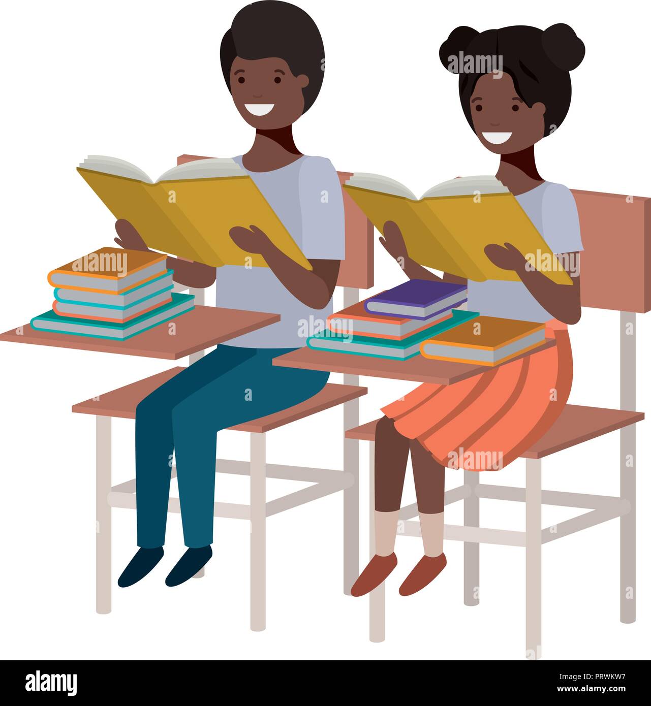 Cartoon Student Reading At Desk