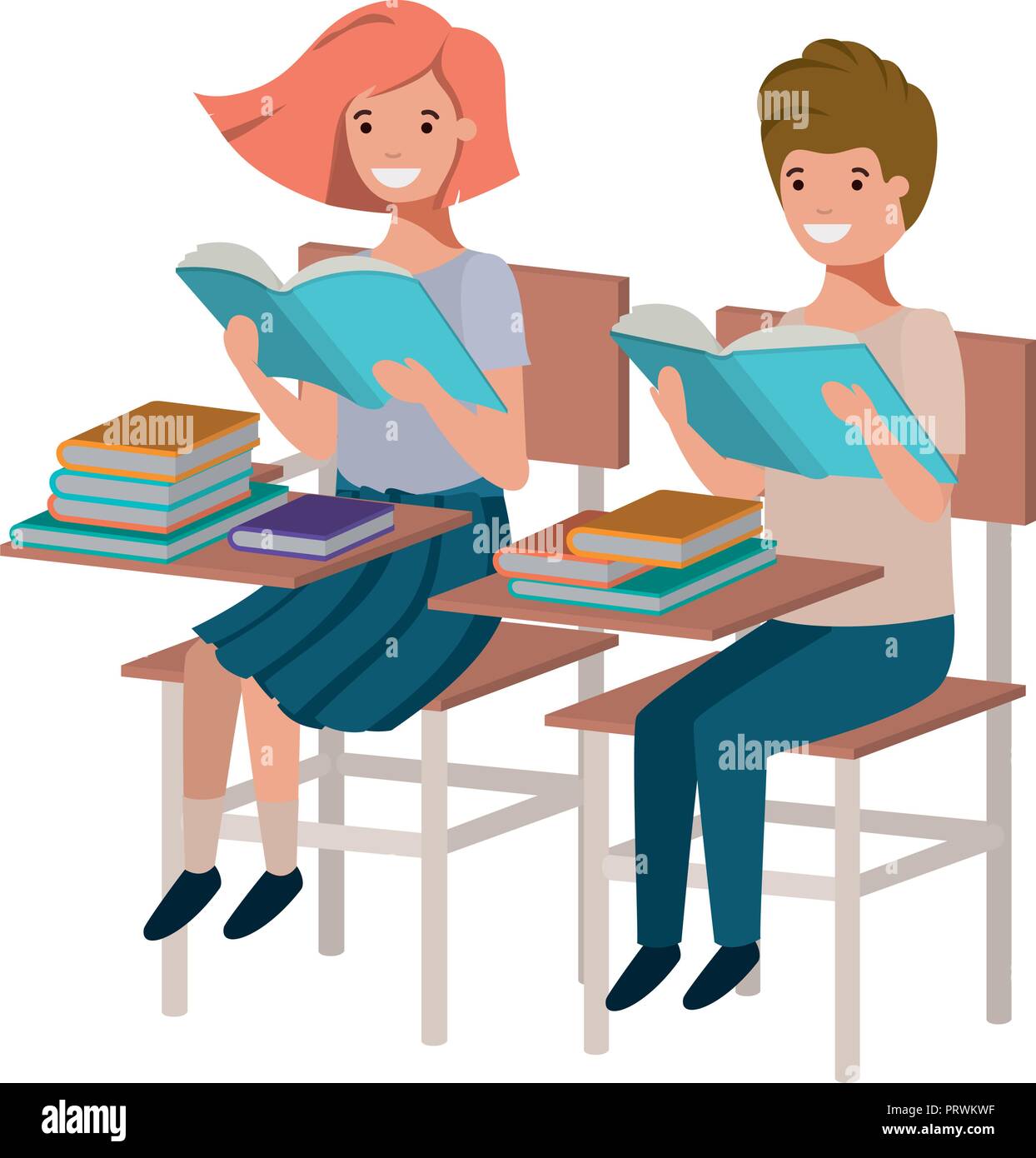 young students reading in school desk Stock Vector Image & Art - Alamy