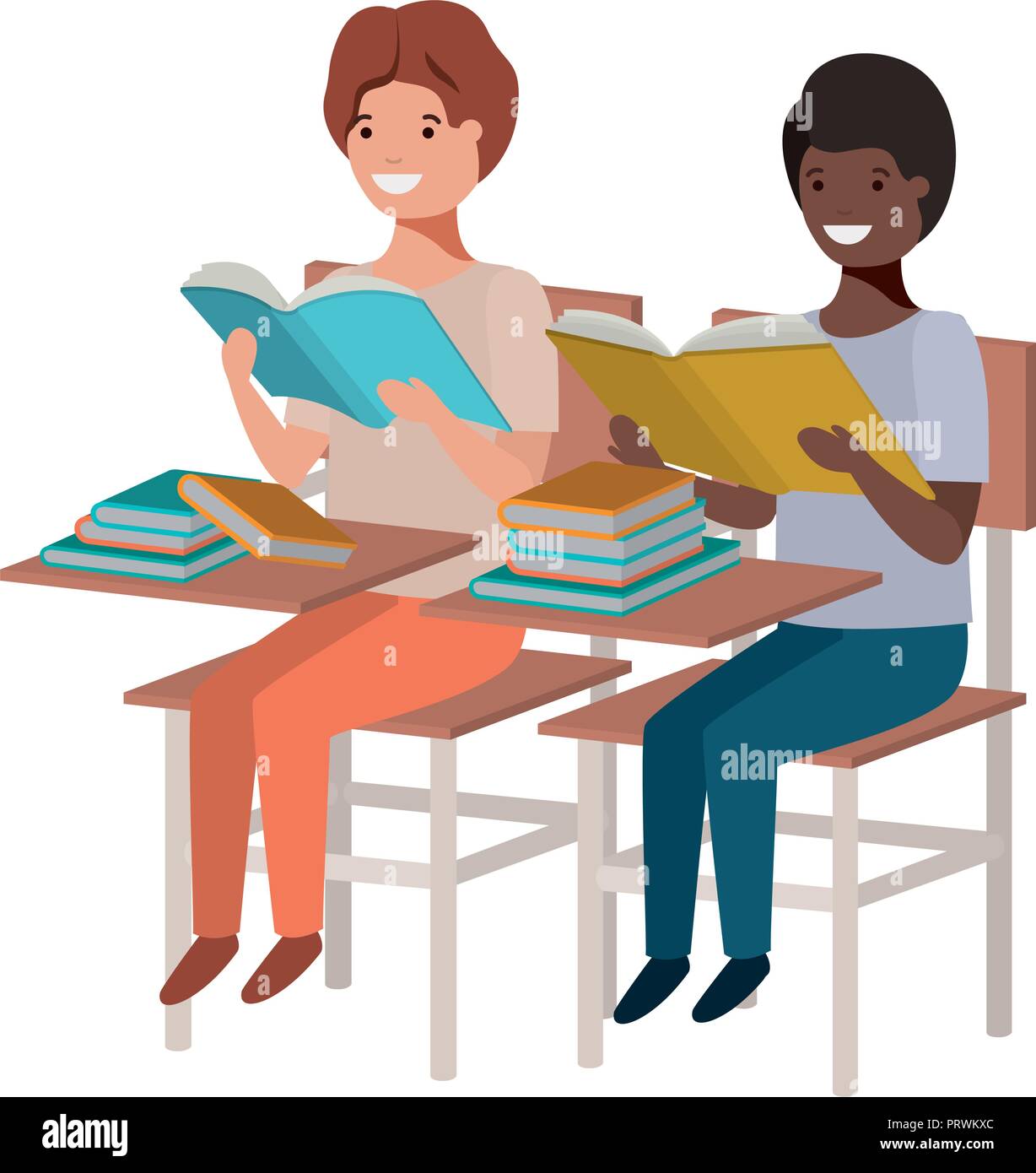 High School Students Reading Clip Art