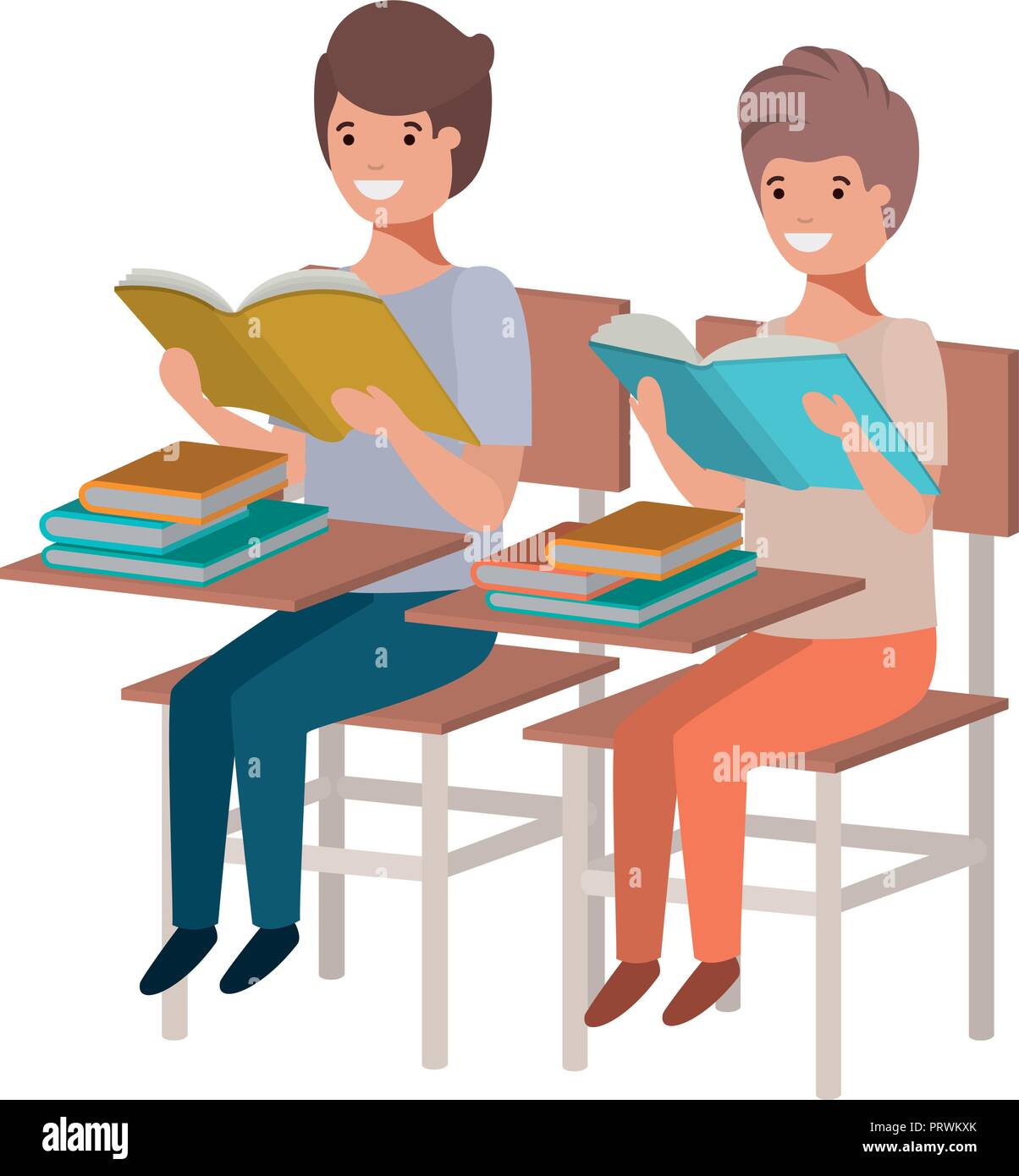 young students reading in school desk Stock Vector Image & Art - Alamy