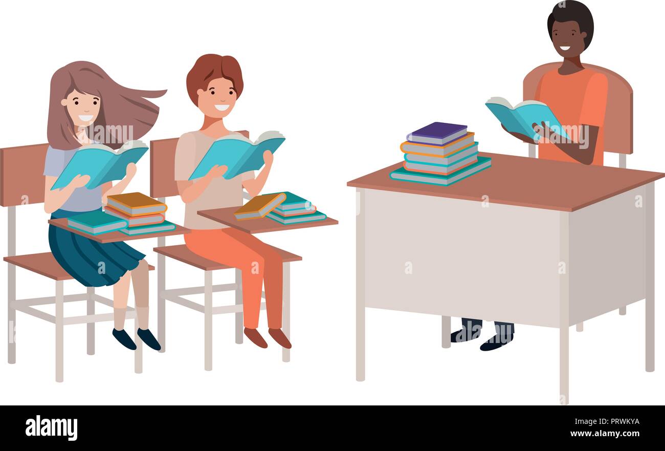 Children in class reading books Stock Vector Images - Alamy