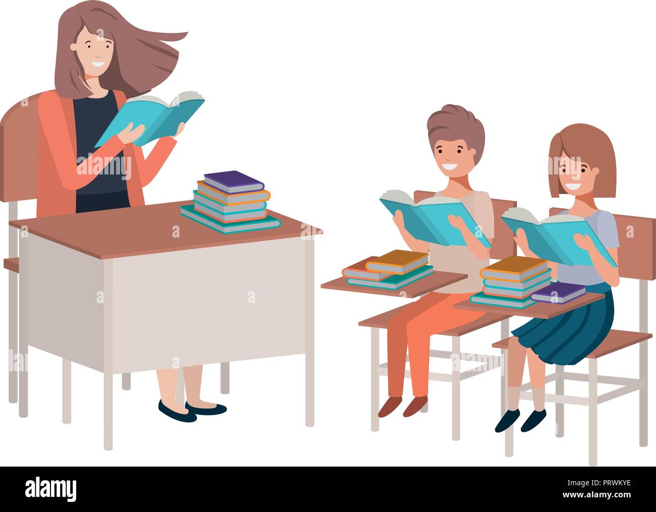 female teacher reading in the classroom with students Stock Vector ...