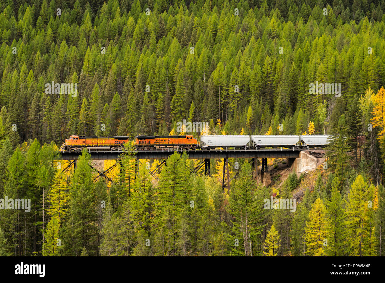 A Burlington Northern Santa Fe (BNSF) freight train crossing the Goat ...