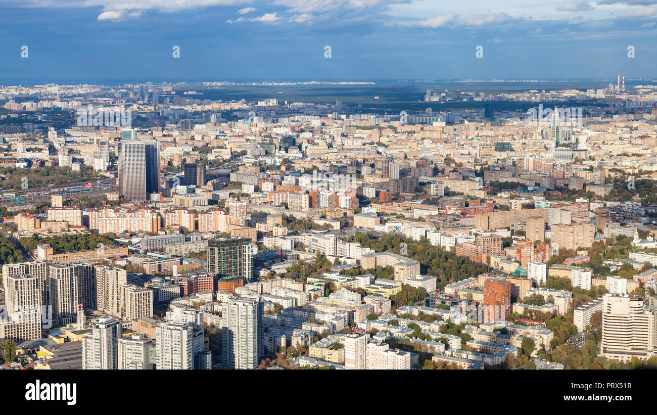above view of northeast of Moscow city from observatation deck at the ...
