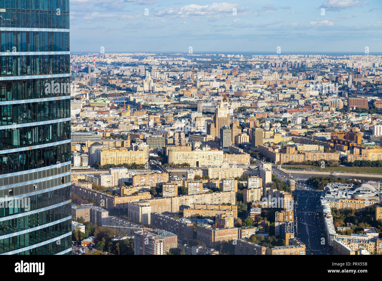 above view of Kremlin and center of Moscow city from observatation deck ...