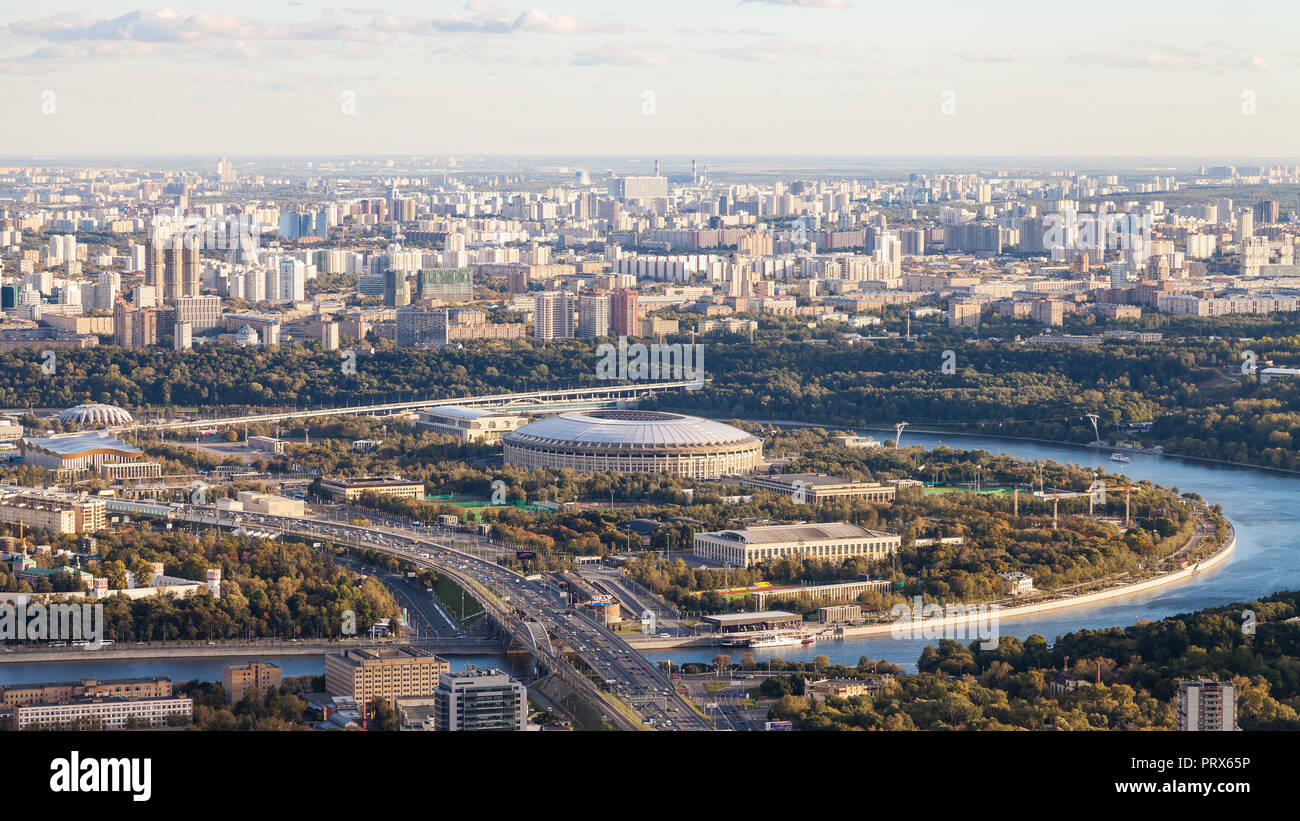 panoramic view of Luzhniki arena stadium and southeast of Moscow city ...
