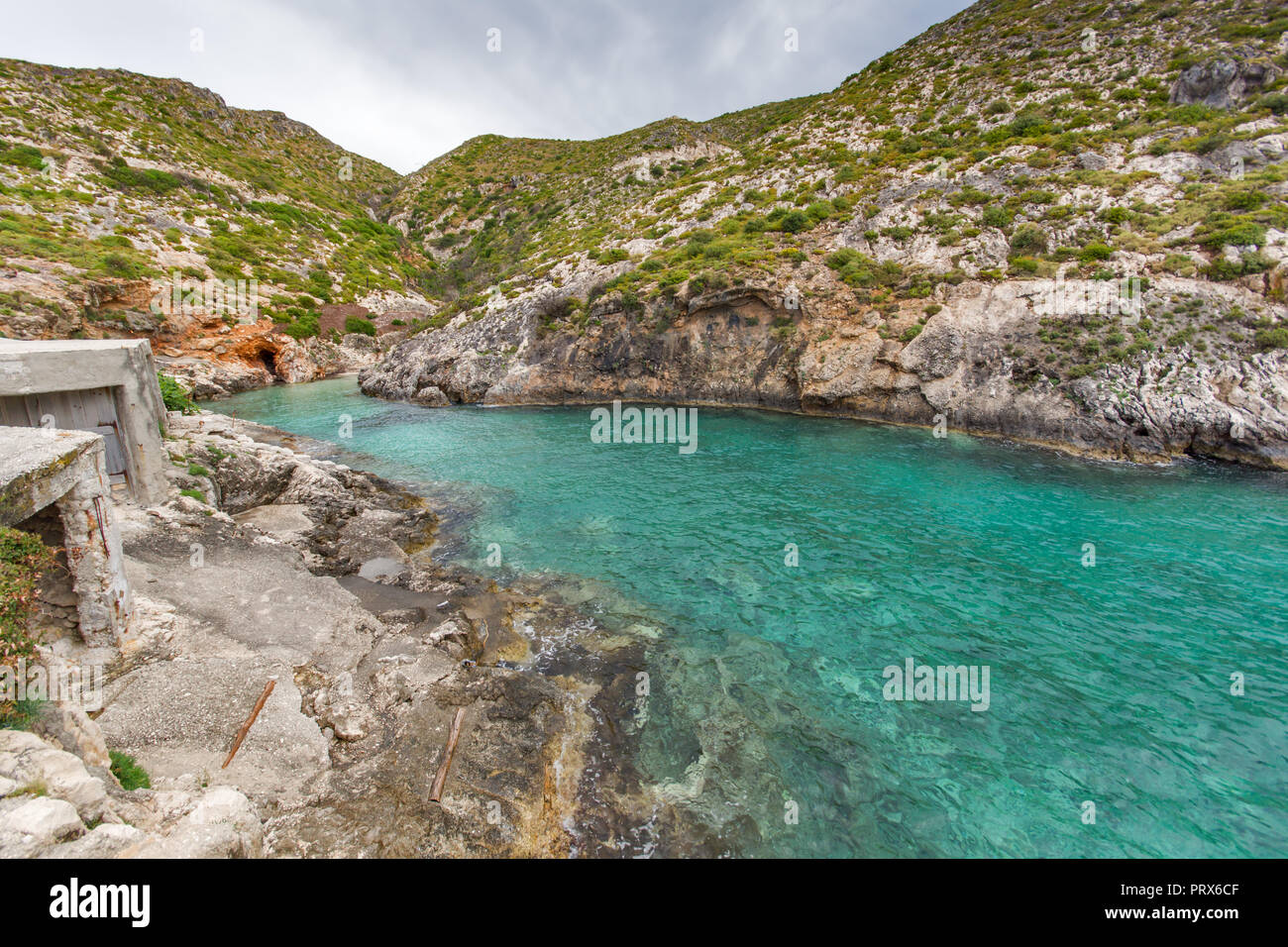 Panorama of Limnionas beach bay at Zakynthos island, Greece Stock Photo ...