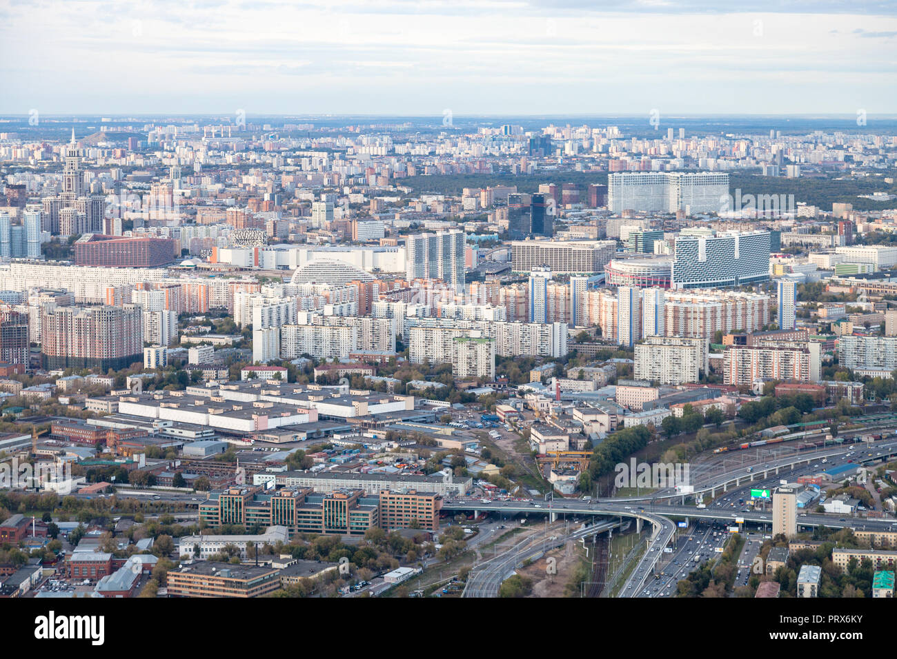 above view of north of Moscow city from observation deck at the top of ...
