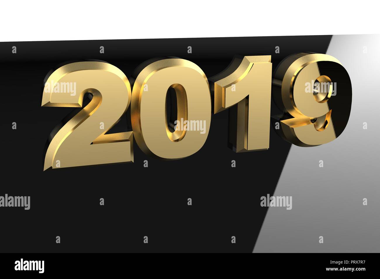 New year text 2019 3d rendering isolated on the white and black ...