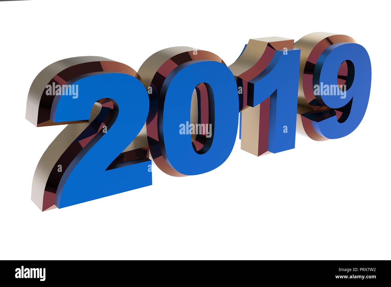 New year blue text 2019 3d rendering isolated on the white background ...