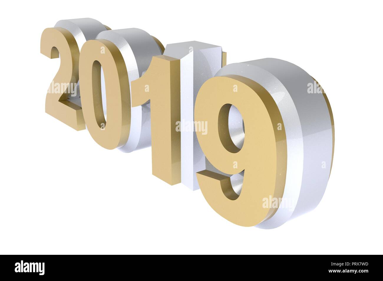 New year golden text 2019 3d rendering isolated on the white background ...