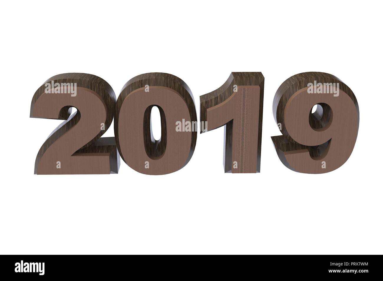 New year wooden text 2019 3d rendering isolated on the white background ...