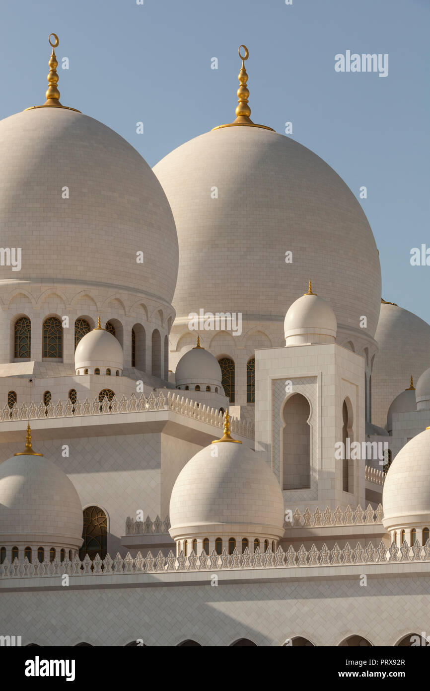 Domes at the Sheikh Zayed Grand Mosque in Abu Dhabi, the capital of the ...