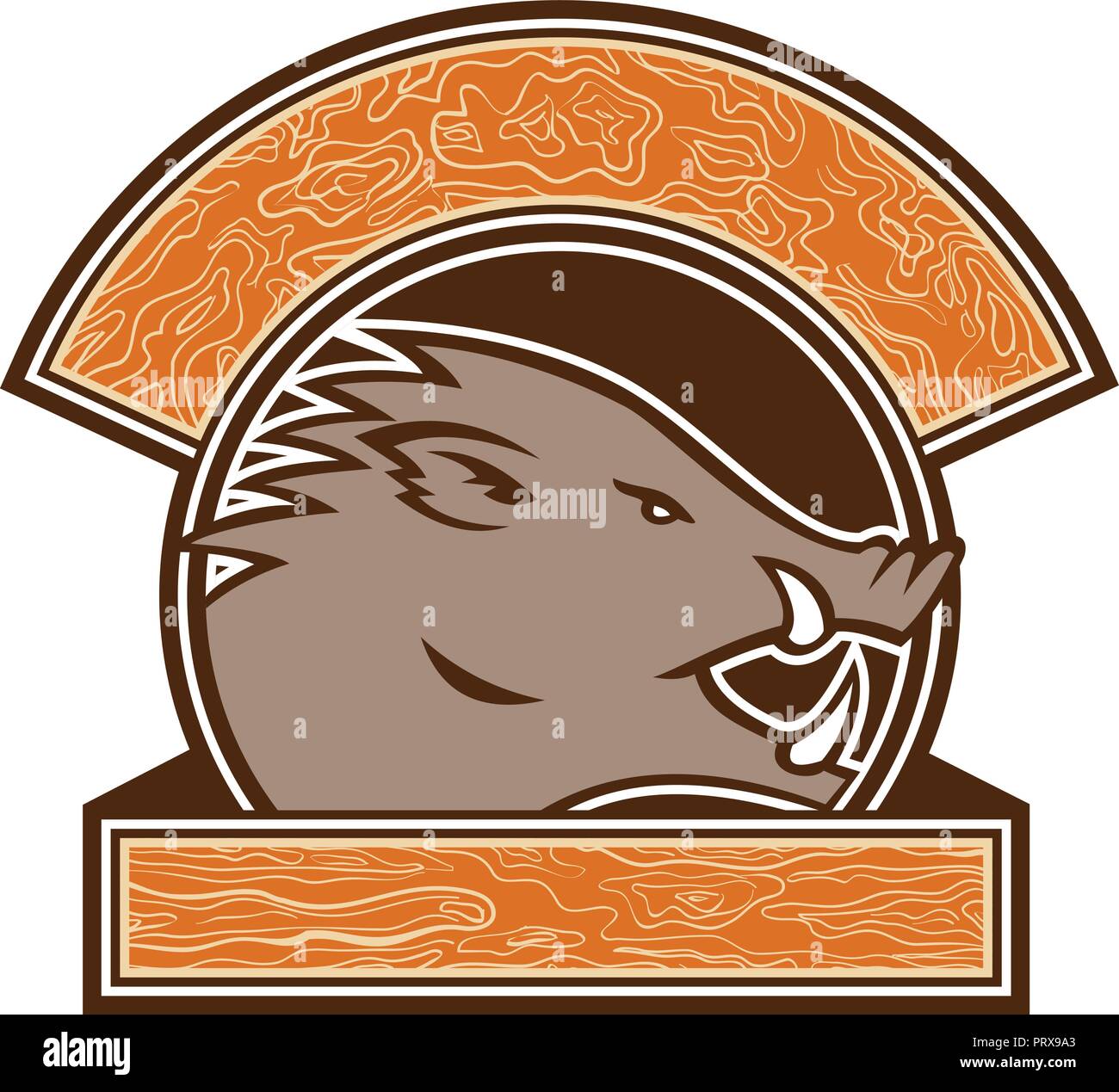 Retro style illustration of a head of a wood or wooden boar set inside ...
