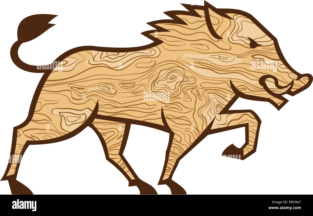 Retro style illustration of a wood or wooden boar marching viewed from ...