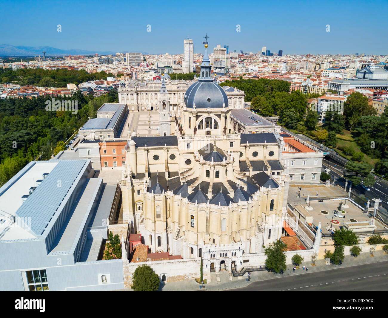 Almudena Cathedral aerial panoramic view. Santa Maria la Real de La ...