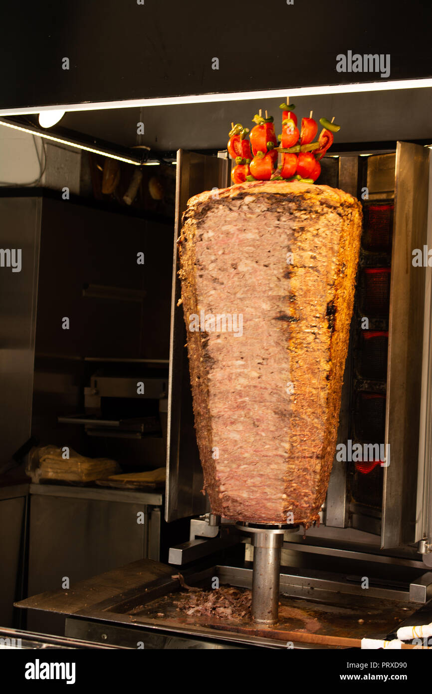 Traditional Turkish Doner Kebab on pole Stock Photo - Alamy