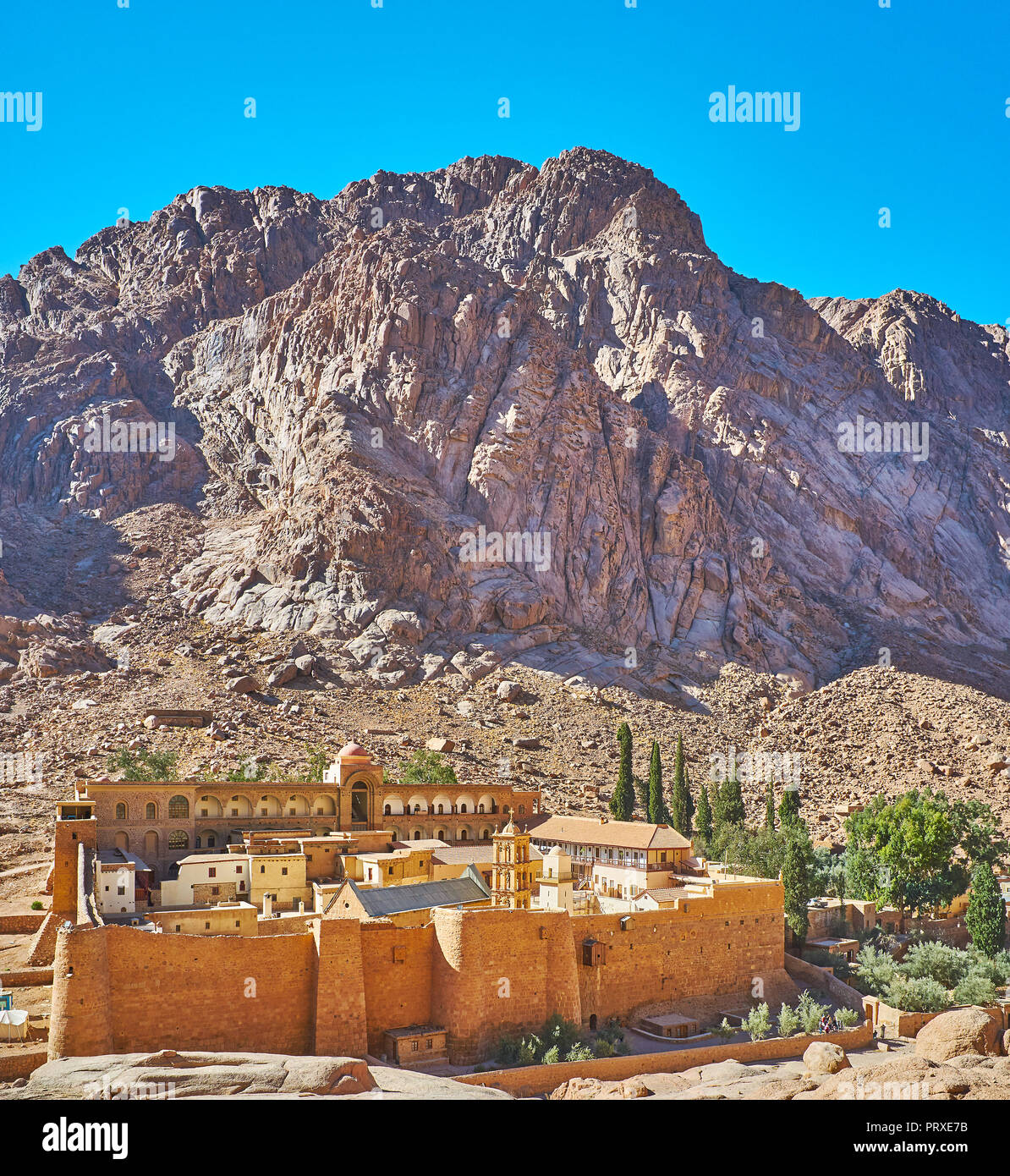 Historic St Catherine Monastery located at the foot of the huge ...